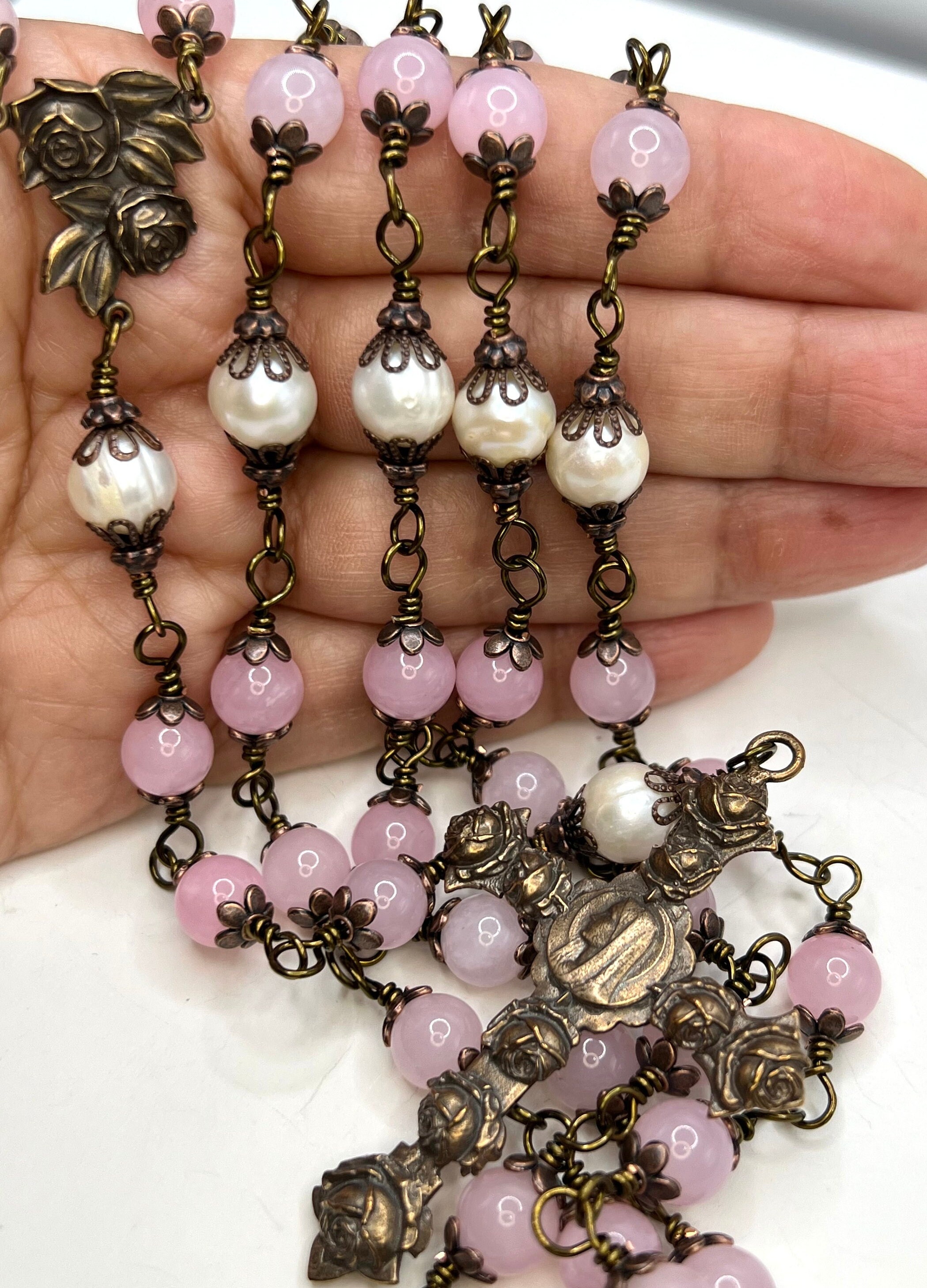 Roses | Rose Quartz | Handmade | Solid Bronze | Vintage Replica | Wire ...