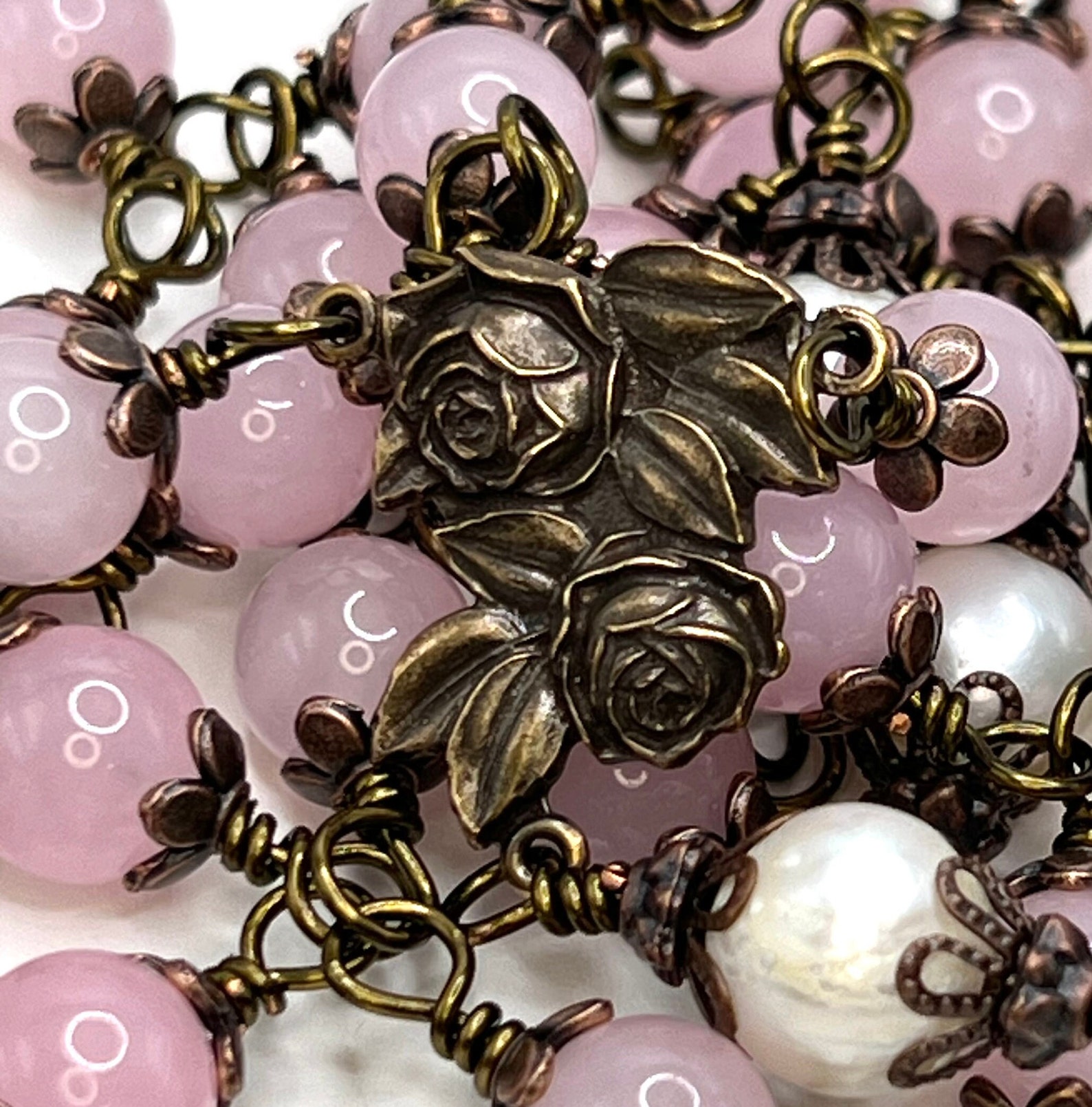 Roses | Rose Quartz | Handmade | Solid Bronze | Vintage Replica | Wire ...