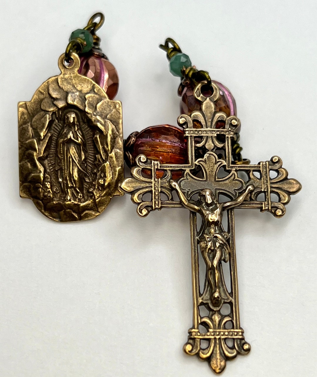 Mary in the Grotto Three Hail Mary Devotional Chaplet | Czech Glass ...