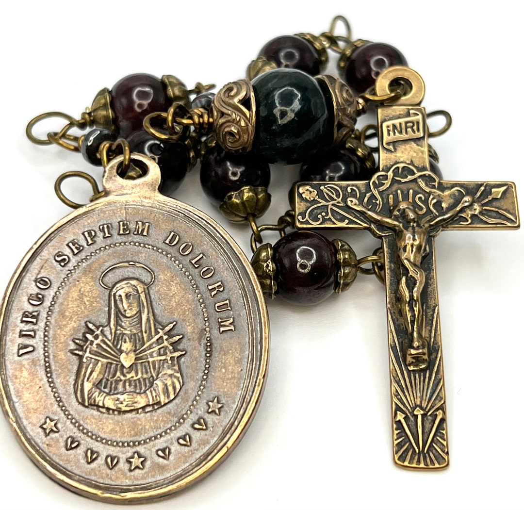 Seven Sorrows and Veiled Face of Jesus Garnet Handmade Solid Bronze ...