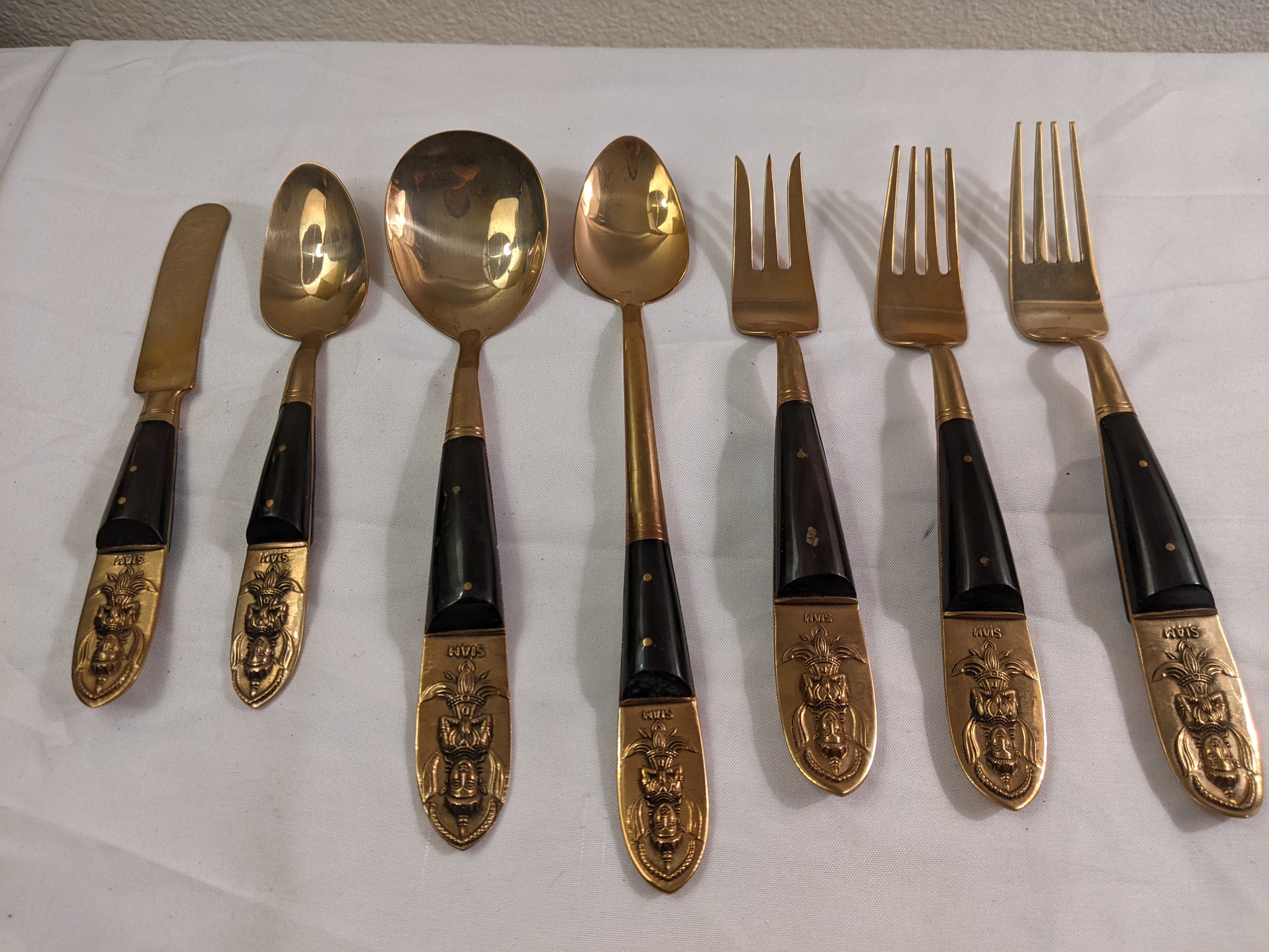 91 Piece Vintage Signed Siam Thailand Samran Flatware Brass With ...