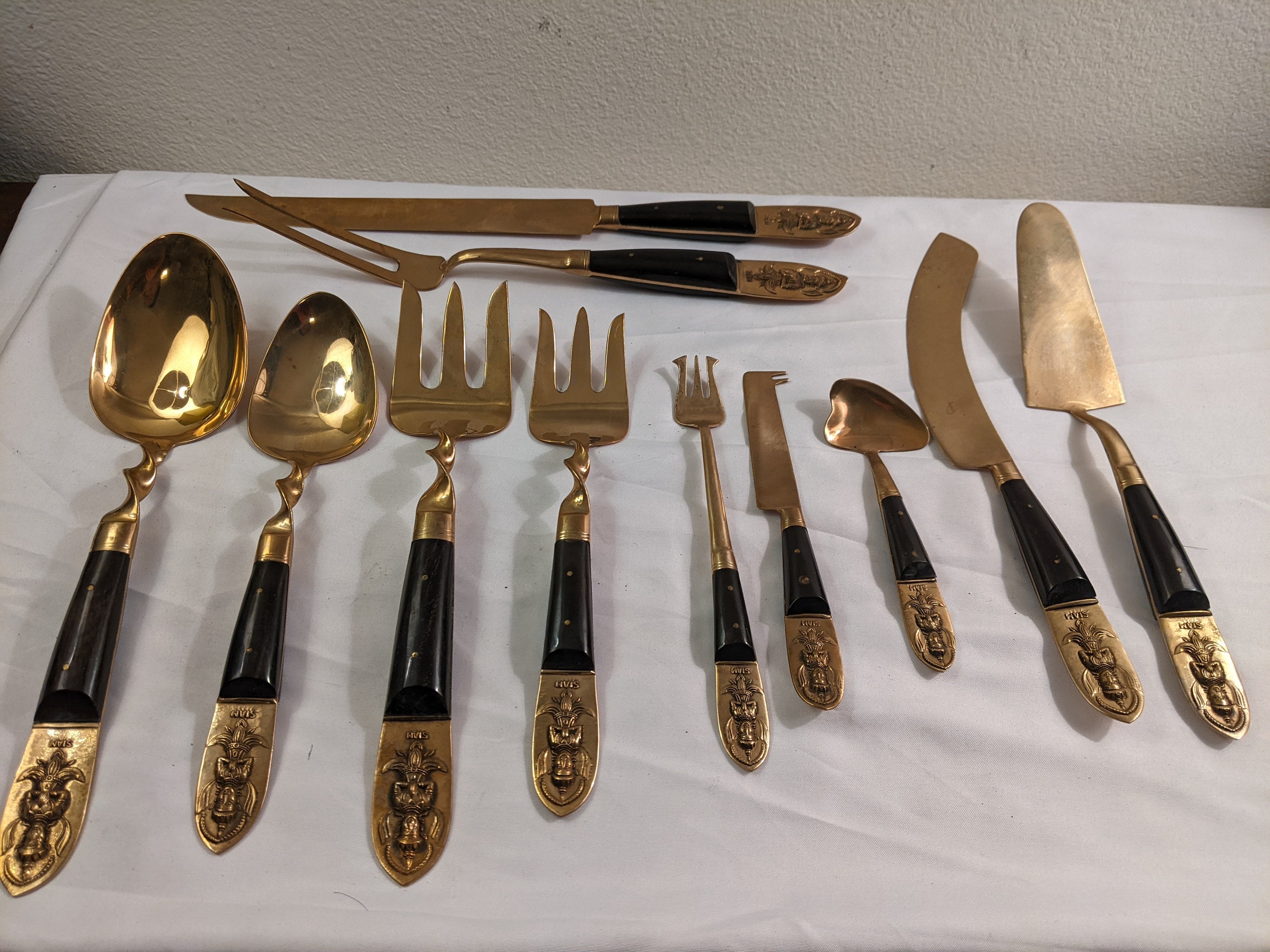 91 Piece Vintage Signed Siam Thailand Samran Flatware Brass With ...