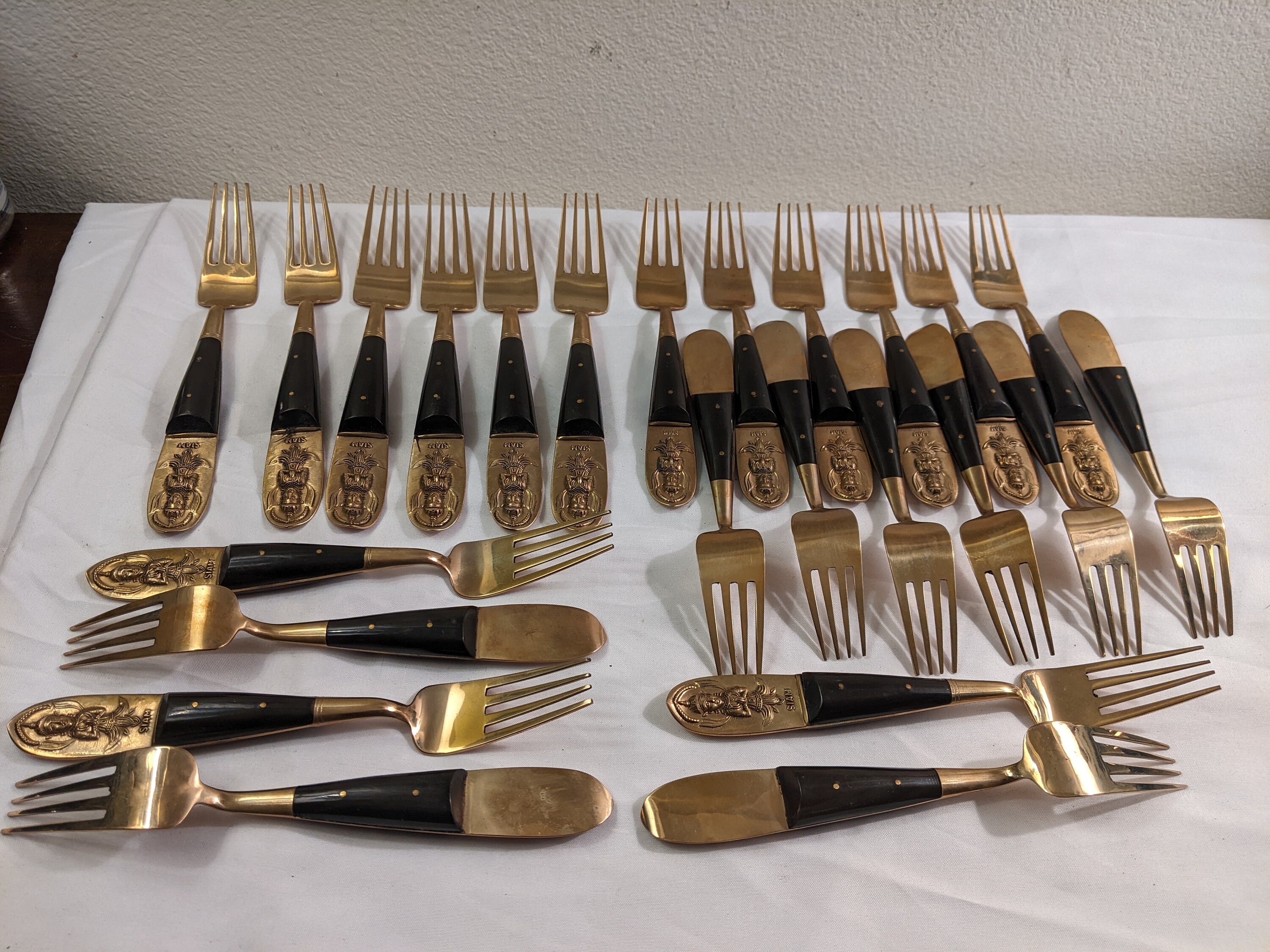 91 Piece Vintage Signed Siam Thailand Samran Flatware Brass With ...