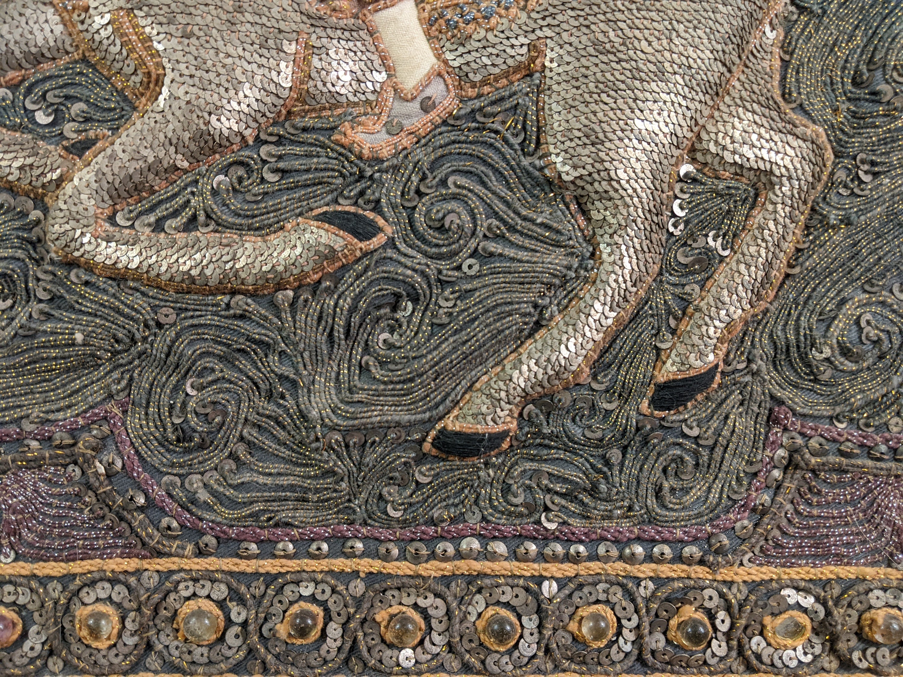 Vintage Framed Burmese Myanmar Kalaga Embroidered Tapestry 20" X 20 ...