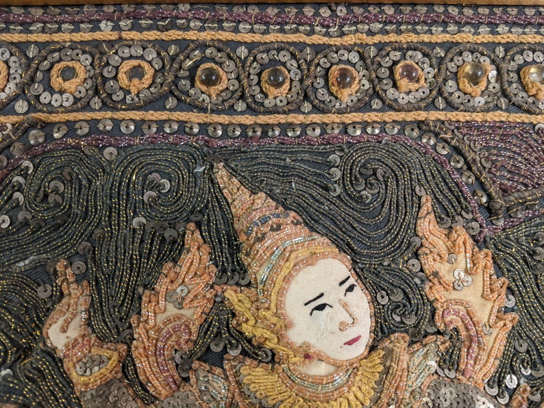 Vintage Framed Burmese Myanmar Kalaga Embroidered Tapestry 20" X 20 ...