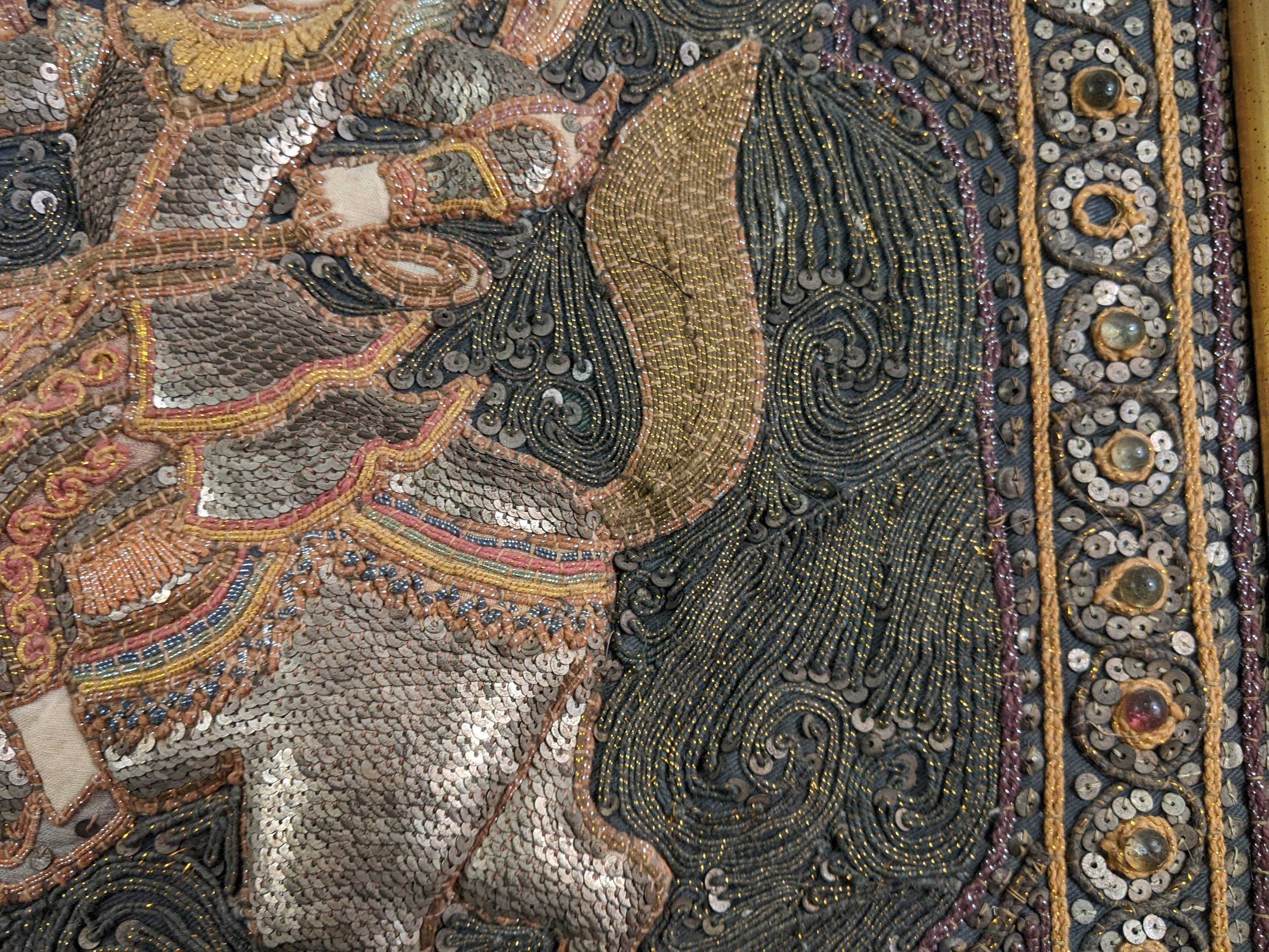 Vintage Framed Burmese Myanmar Kalaga Embroidered Tapestry 20" X 20 ...