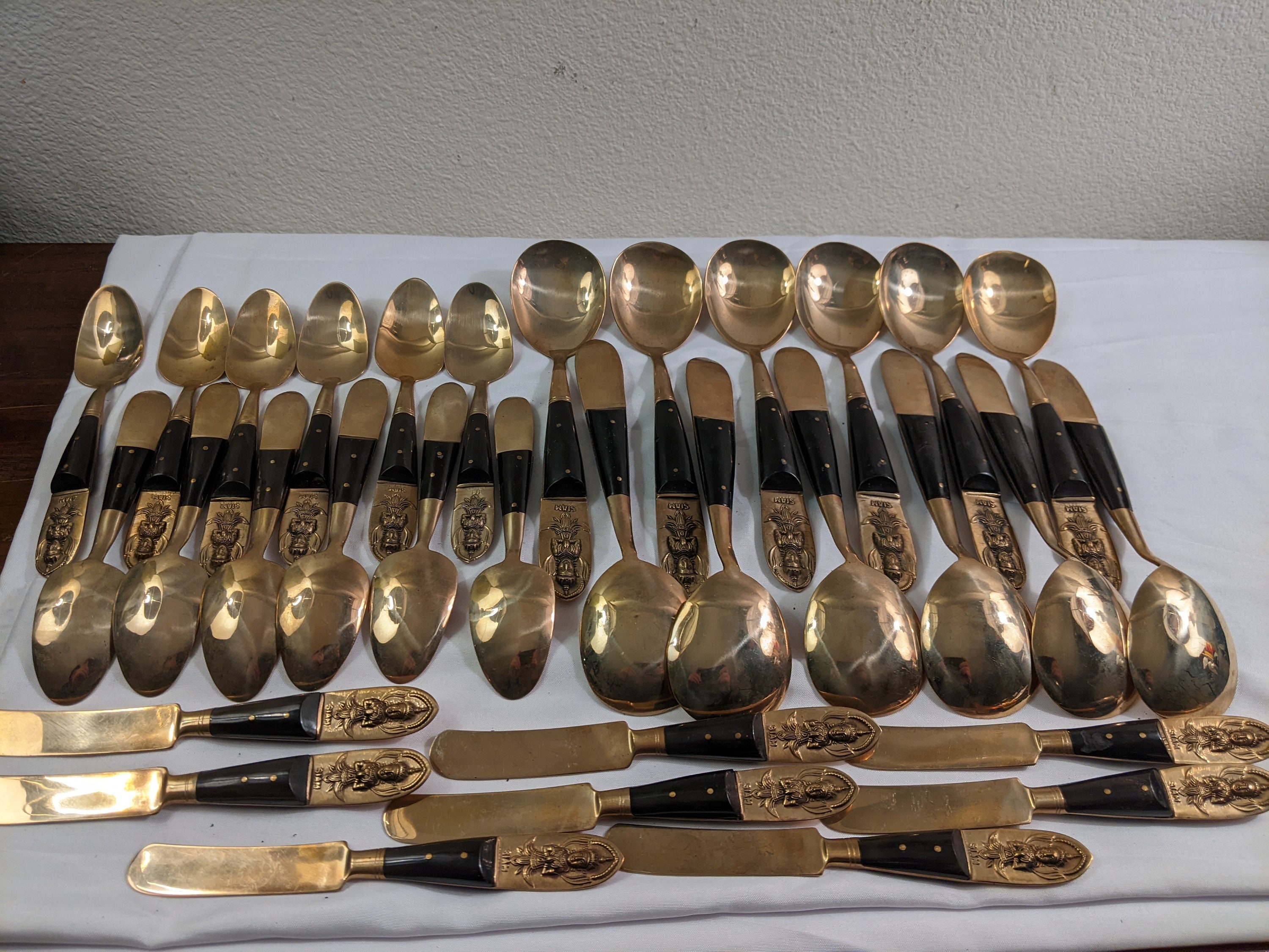 91 Piece Vintage Signed Siam Thailand Samran Flatware Brass With ...