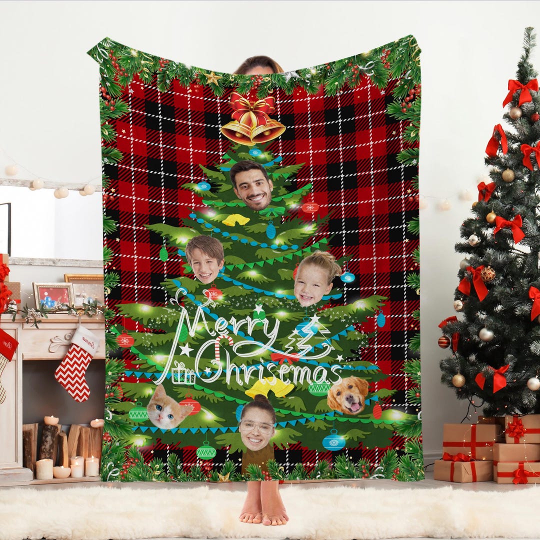 Personalized Face Christmas Fleece Blanket,christmas Trees Blanket,face ...