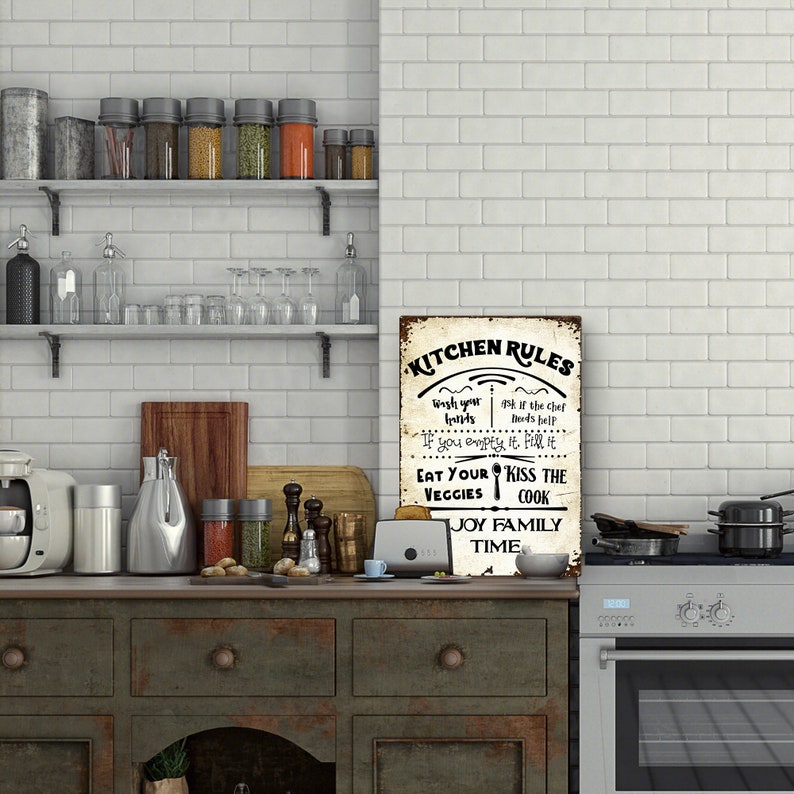 Kitchen Rules Sign Wash Hands Kiss Chef Please Thank You Enjoy Food ...