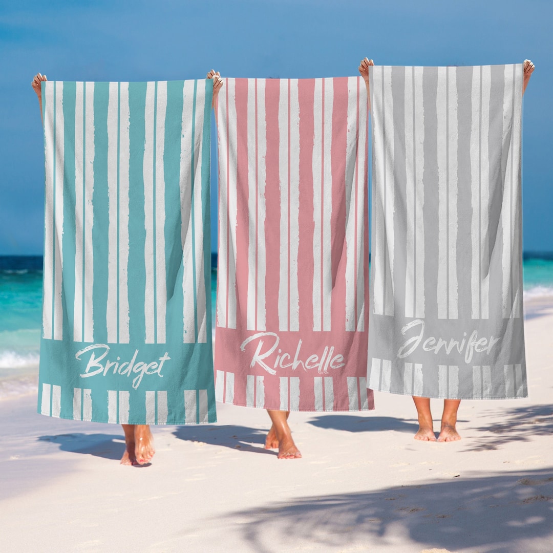 Striped Personalized Beach Towels,bridesmaid Towels,kids Custom Name ...
