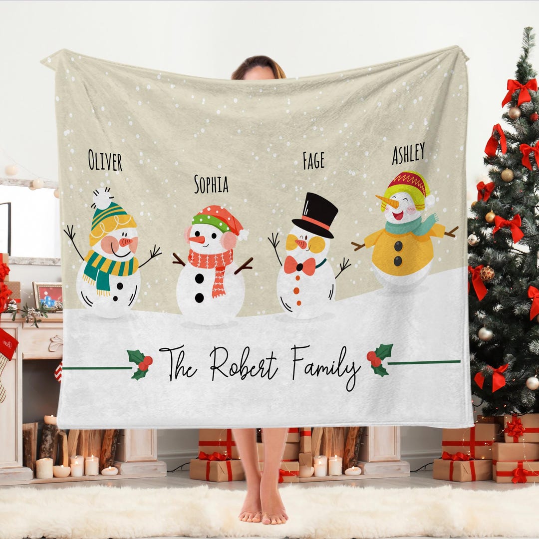 Custom Snowman Family Name Blanket, Personalized Snowmen Blanket ...