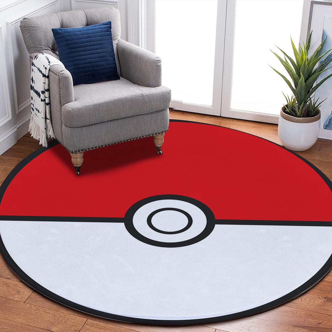 Pokeball Rug, Poke Ball Round Rug, Anime Pokeball Decor, Pokeball ...