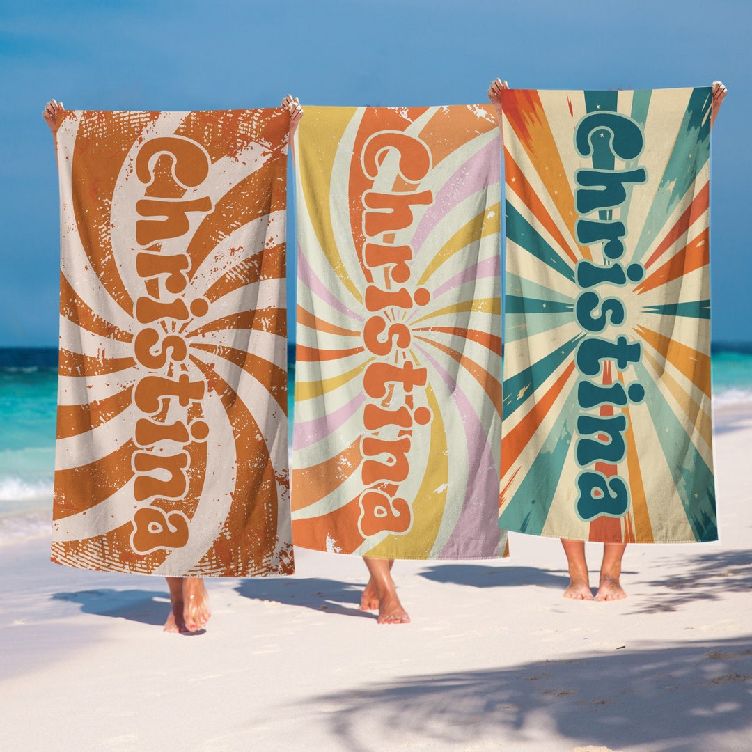 Groovy RETRO Style Personalized Beach Towel Personalized Name Bath ...