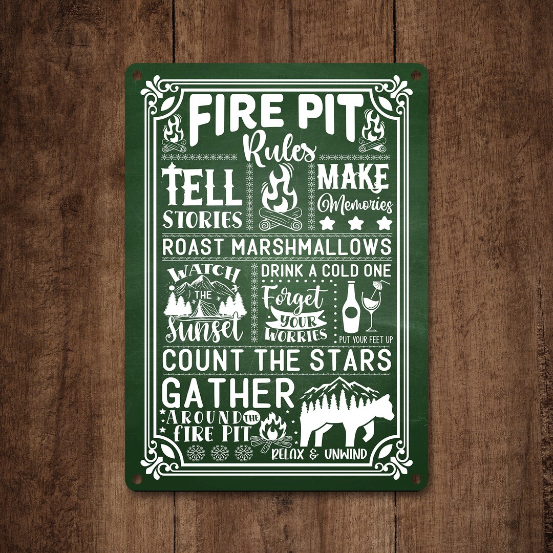 Fire Pit Rules Aluminum Sign, Fire Pit Rules Sign, Metal Sign,camping ...