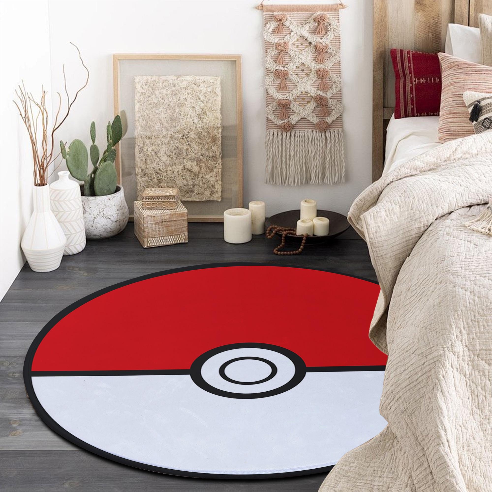 Pokeball Rug, Poke Ball Round Rug, Anime Pokeball Decor, Pokeball ...