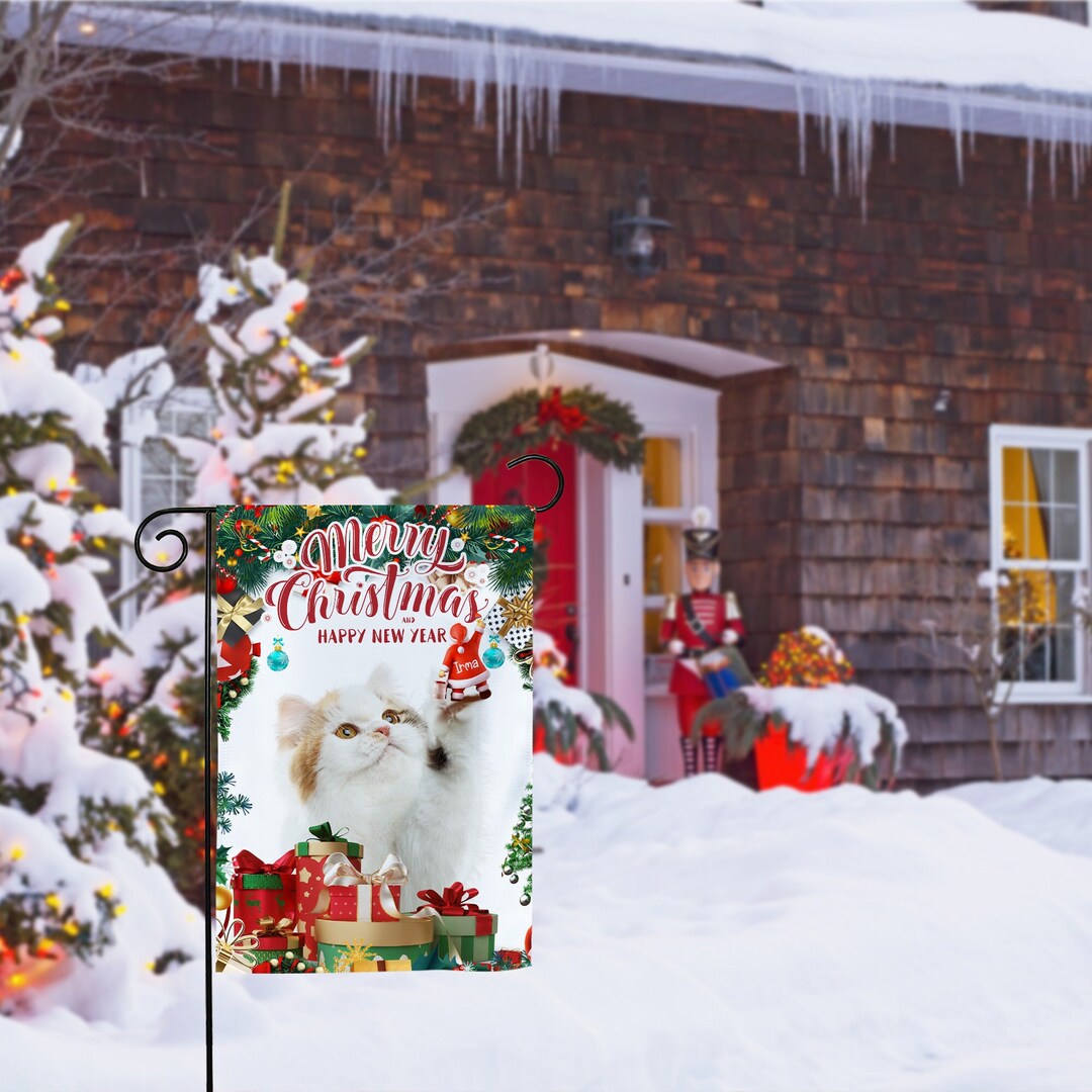 Personalized Christmas Pet Photo Flag, Merry Christmas Dog Cat Flag ...