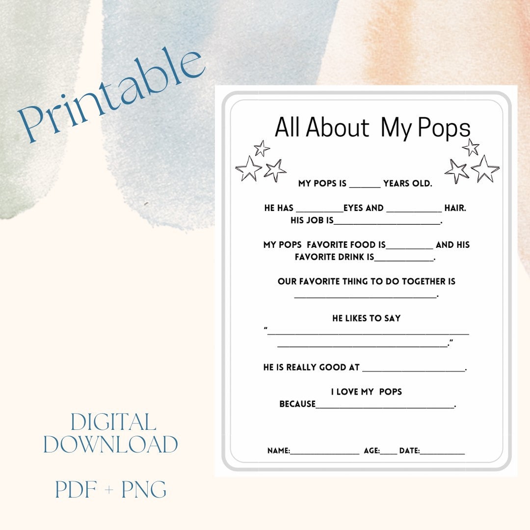 All About Pops, Pops Printable, Father's Day Info Sheet, Father's Day ...