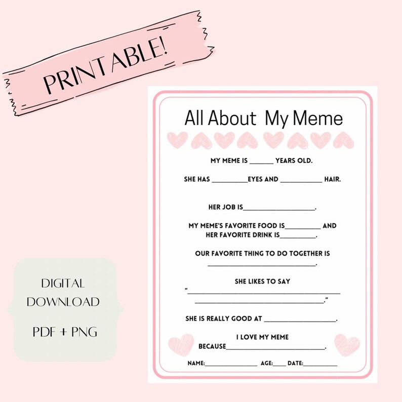 All About Meme Printable, Mother's Day Info Sheet (digital Download) - Etsy