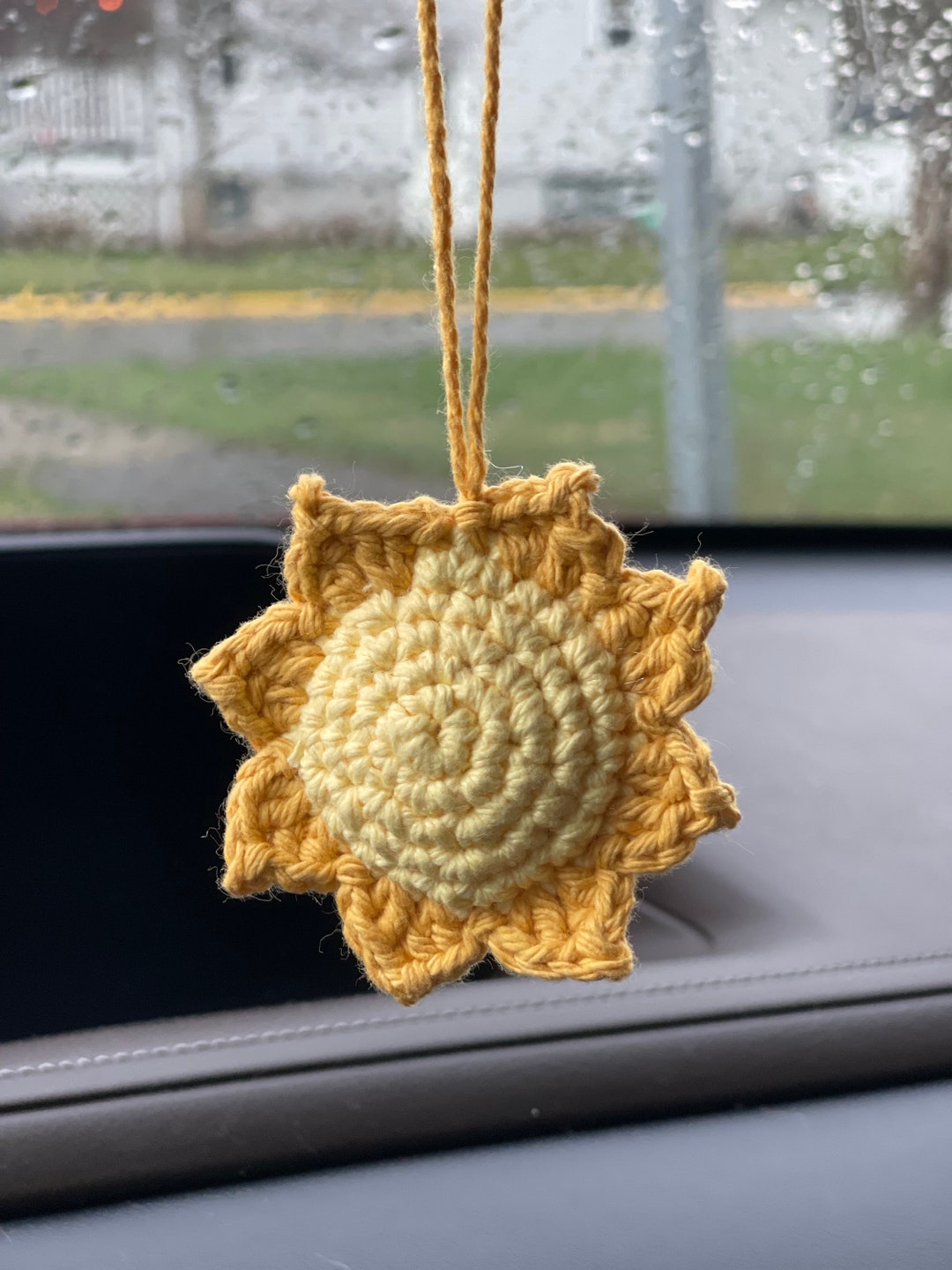 Crochet Sun Rear View Mirror Hanger, Car Charm, Sun Car Hanger Crochet ...