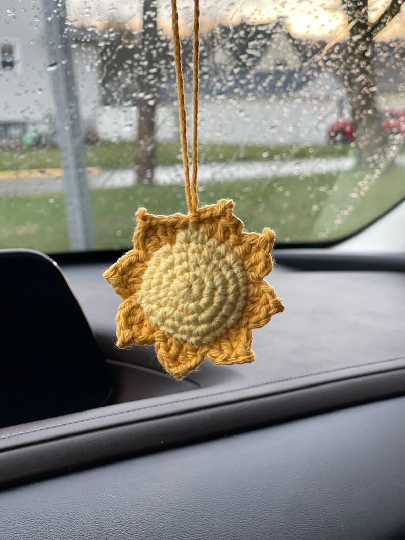 Crochet Sun Rear View Mirror Hanger, Car Charm, Sun Car Hanger Crochet ...