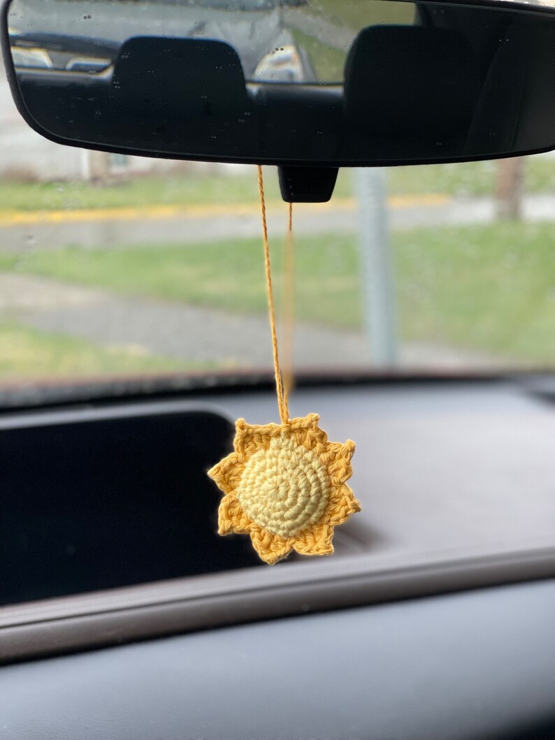 Crochet Sun Rear View Mirror Hanger, Car Charm, Sun Car Hanger Crochet ...