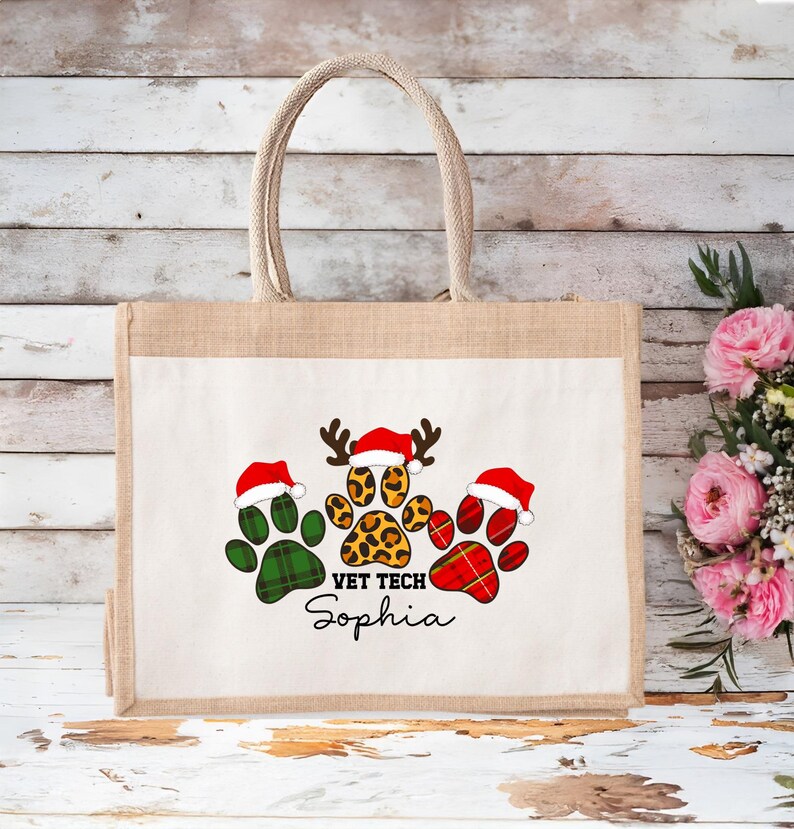 Custom Vet Tech Christmas Jute Bag, Christmas Gift, Personalized ...