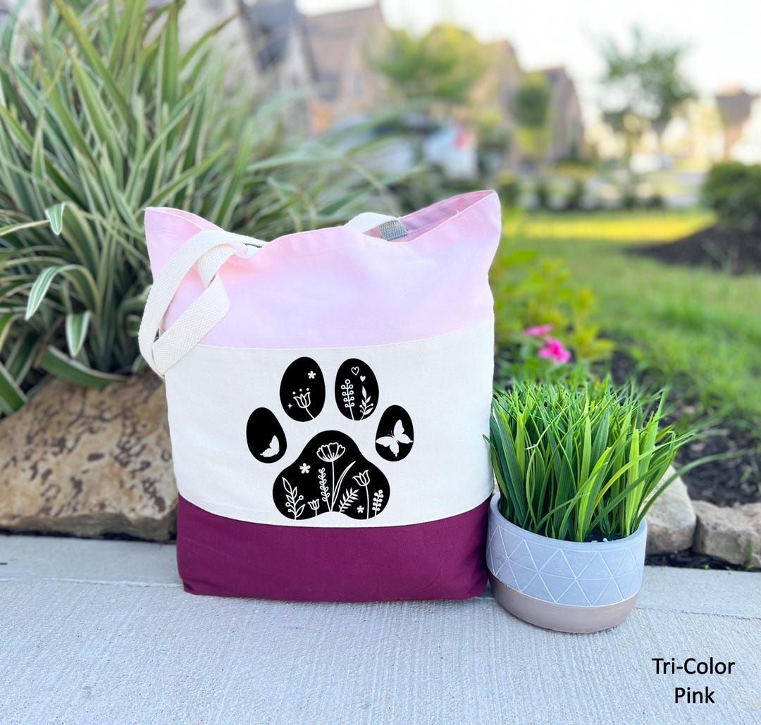 Dog Tote Bag, Dog Lover Bag, Dog Paw Tote Bag, Floral Paw Bag, Pet ...