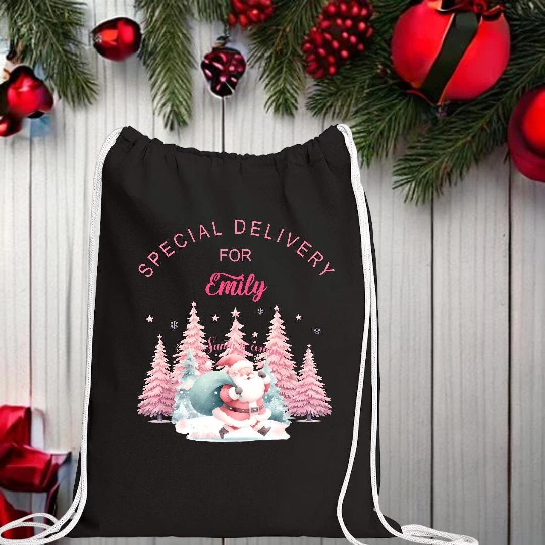 Custom Santa Claus Sack, Christmas Sack, Pink Christmas Tree Bag ...