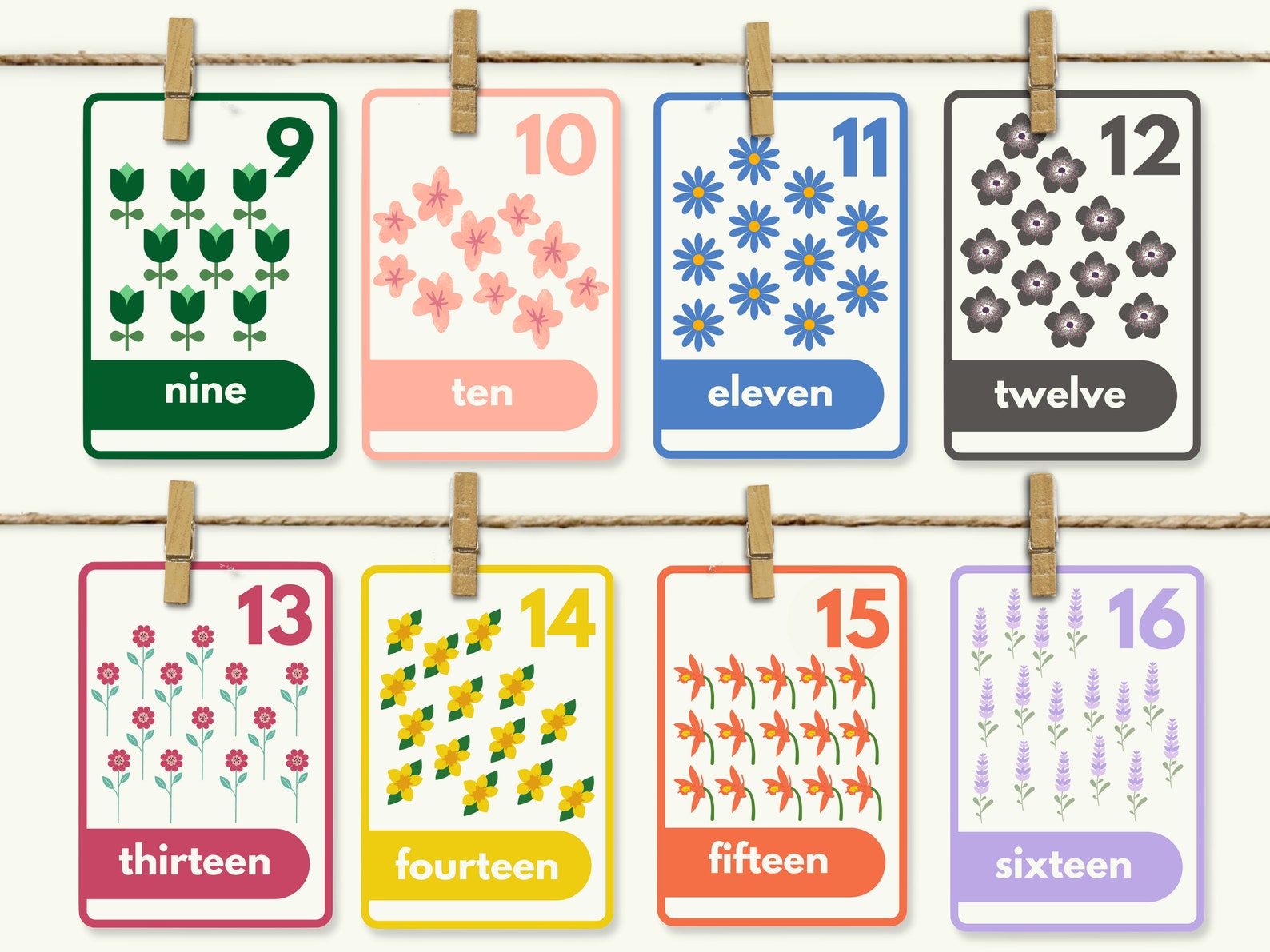 Number Flashcards 1-20, Flower Numbers Flashcards, Kindergarten ...