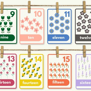 Number Flashcards 1-20, Flower Numbers Flashcards, Kindergarten ...