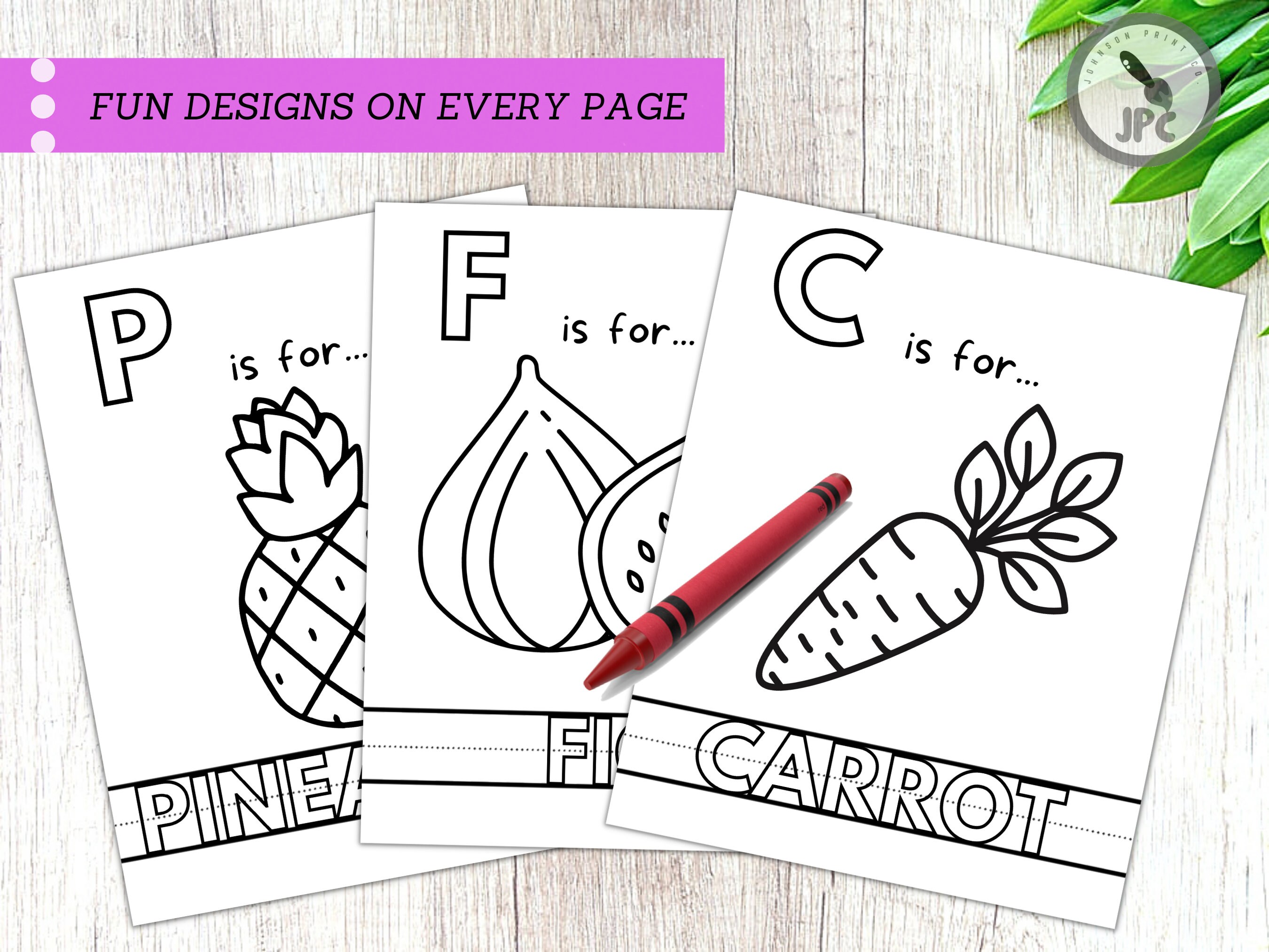 Fruits & Vegetables ABC Coloring Book | Printable Alphabet Coloring ...