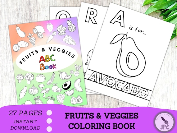 Fruits & Vegetables ABC Coloring Book Printable Alphabet | Etsy