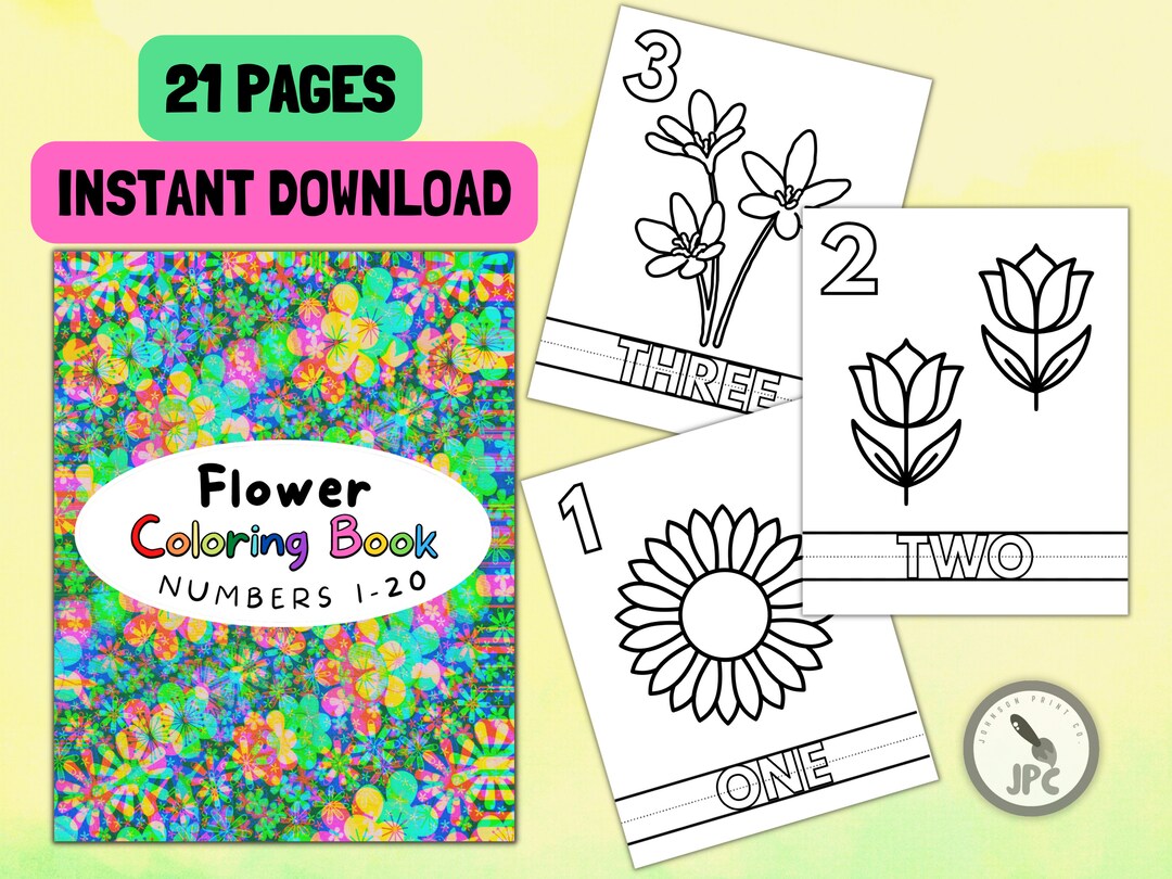 Flower Numbers 1-20 Coloring Book | Coloring Pages | Kindergarten ...
