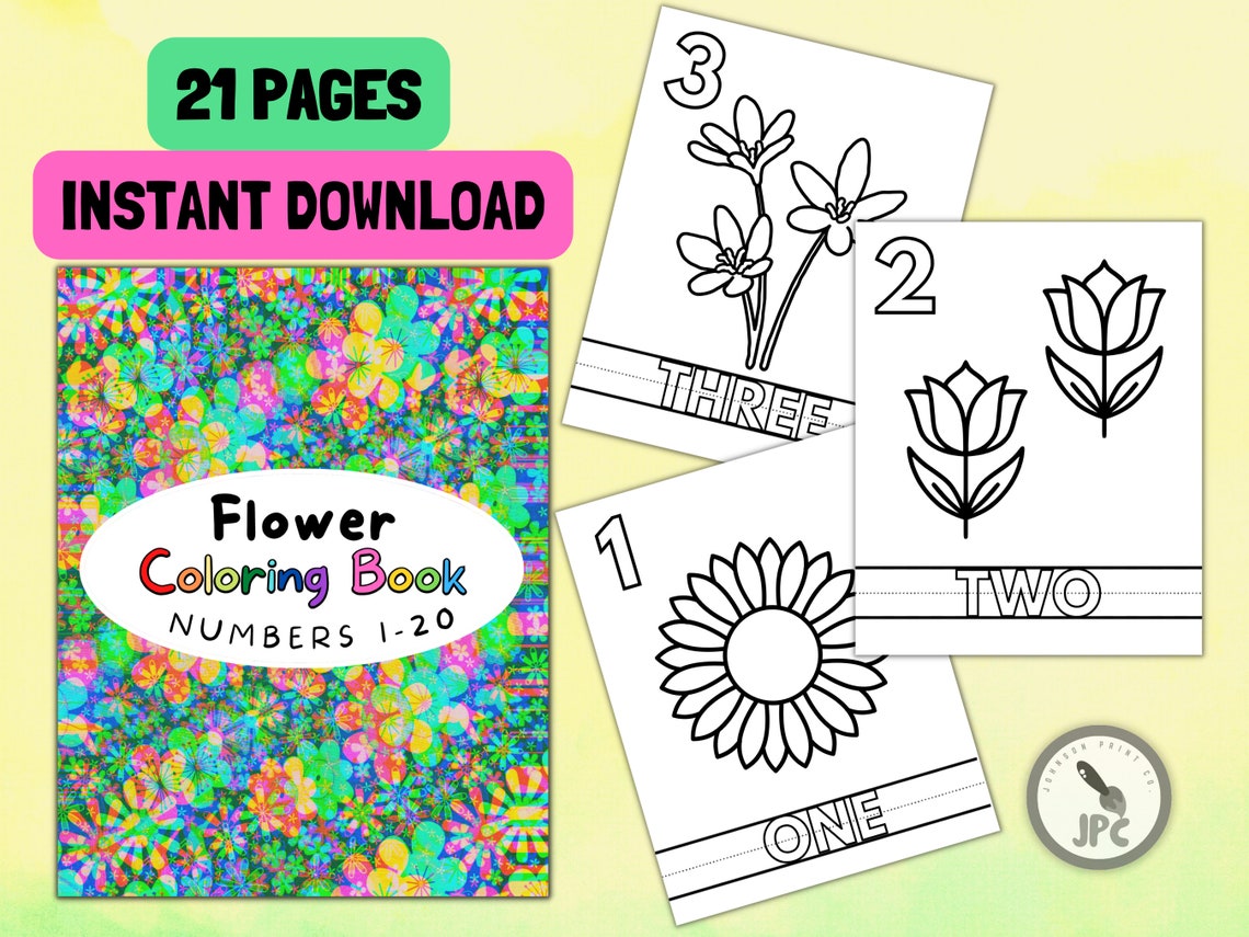 Flower Numbers 1-20 Coloring Book | Coloring Pages | Kindergarten ...