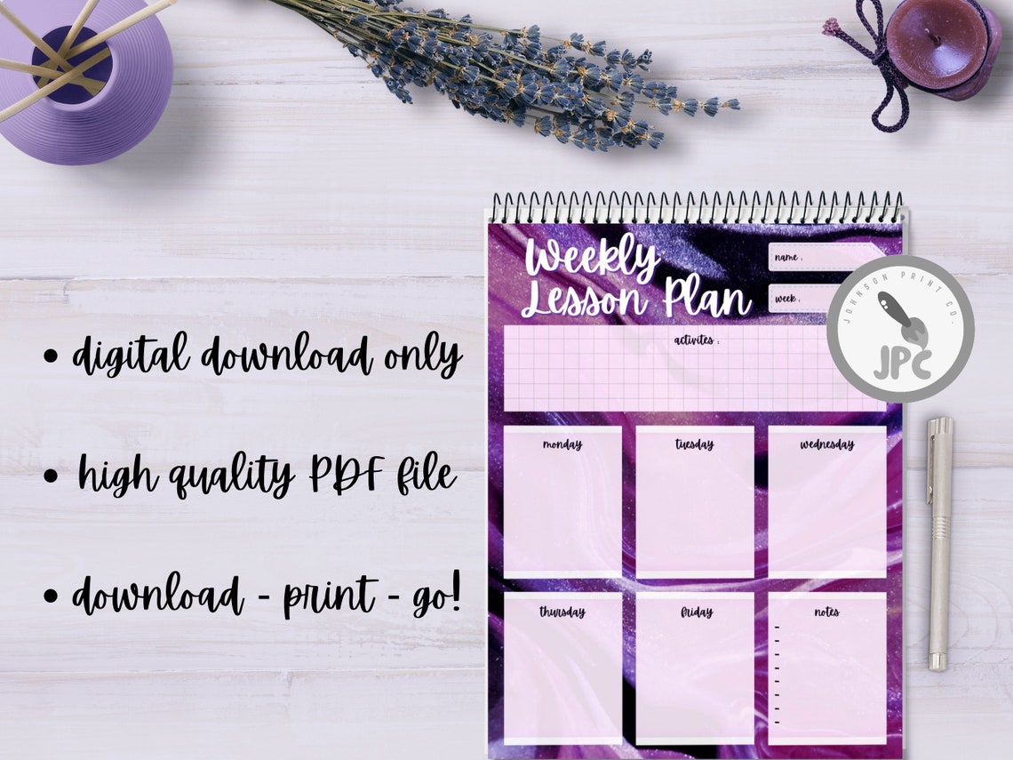 Weekly Lesson Plan Printable Calendar Letter Sized PDF | Etsy