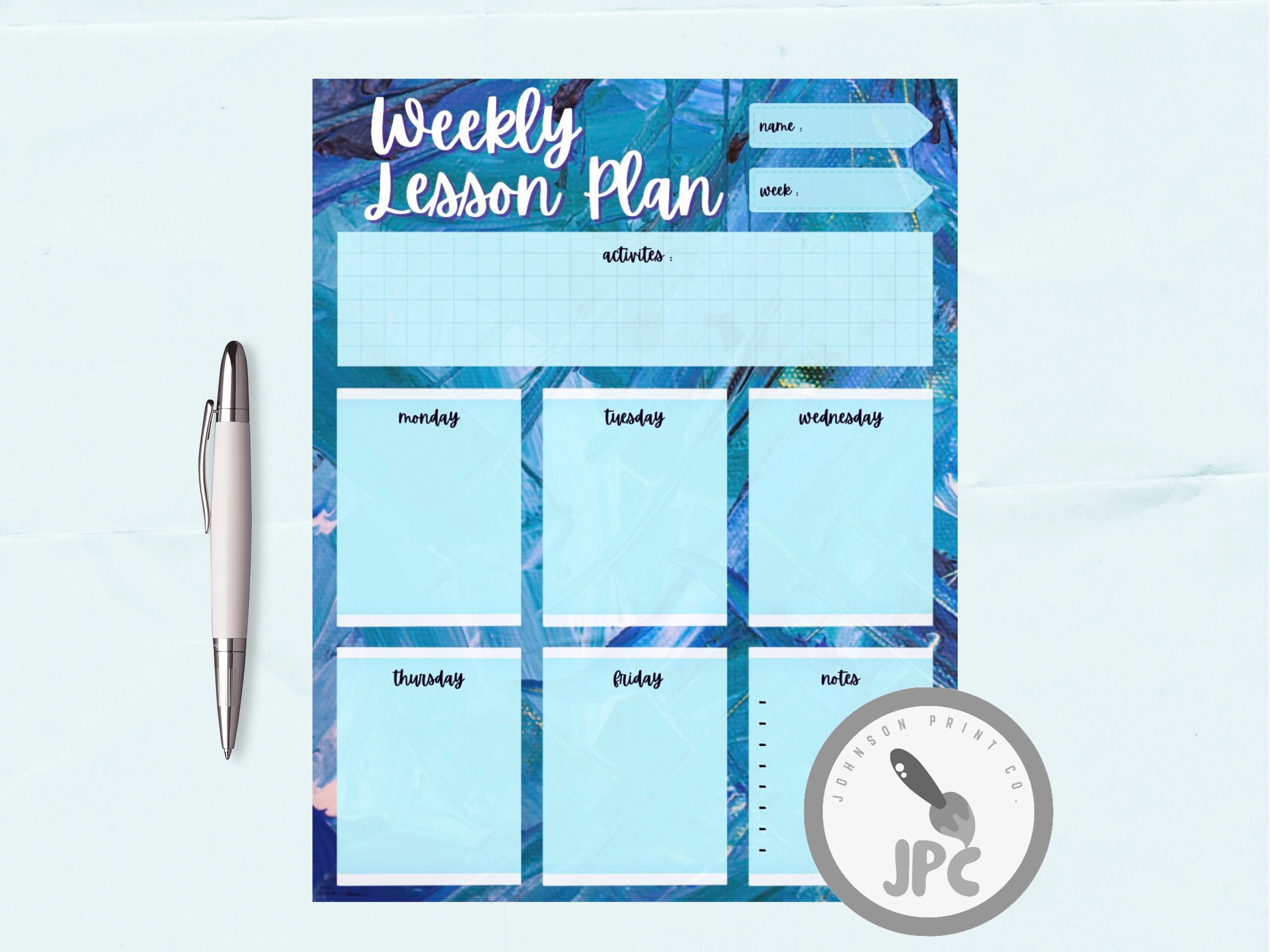 Weekly Lesson Plan Printable Calendar Letter Sized PDF Modern Blue ...