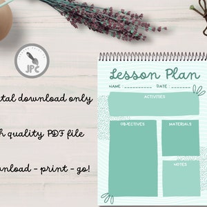 Teal Lesson Plan Template | Printable Planner (PDF) - Etsy
