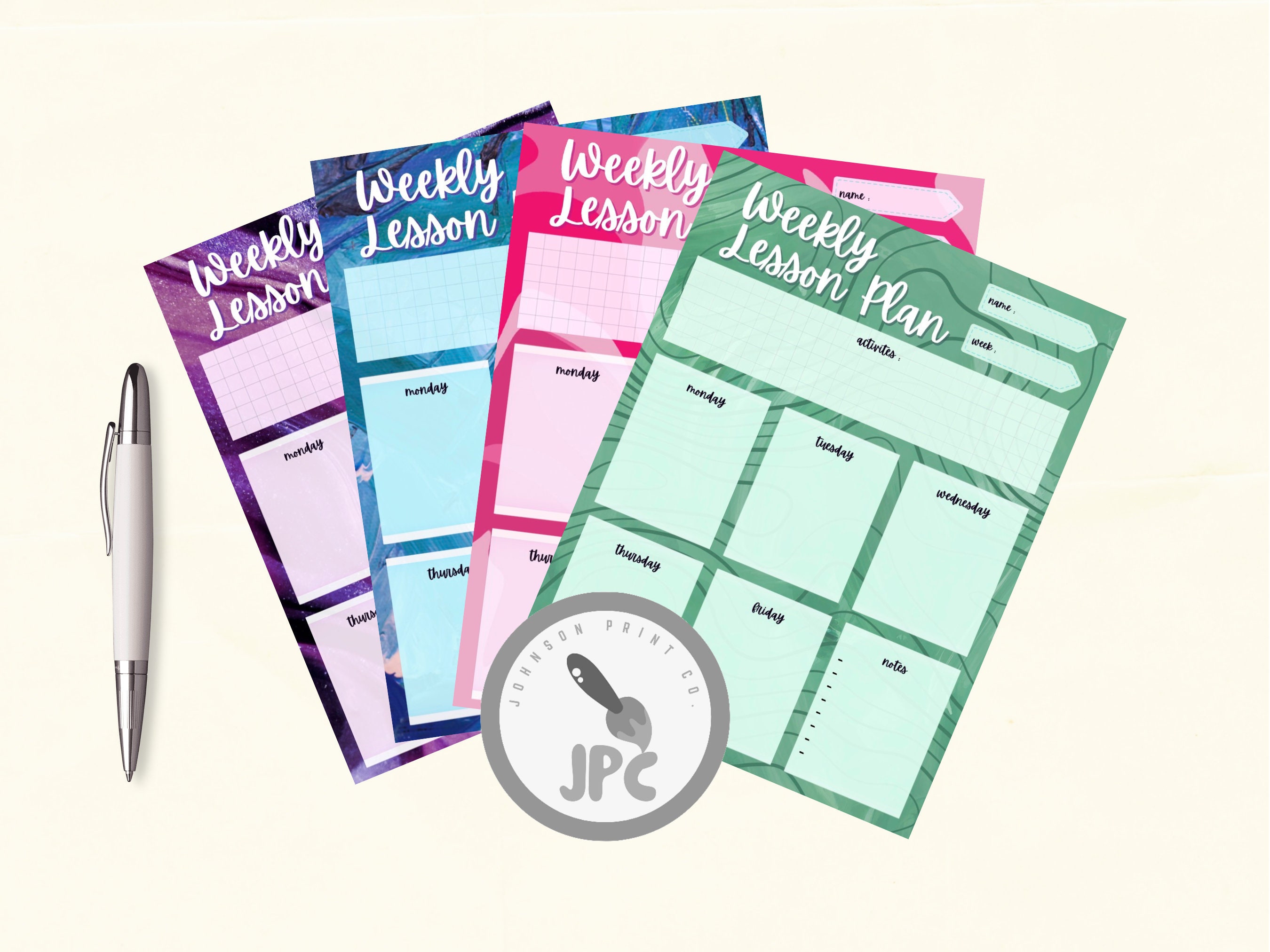 Weekly Lesson Plan Printable Calendar Bundle 4 Pack Letter Sized Pdfs ...