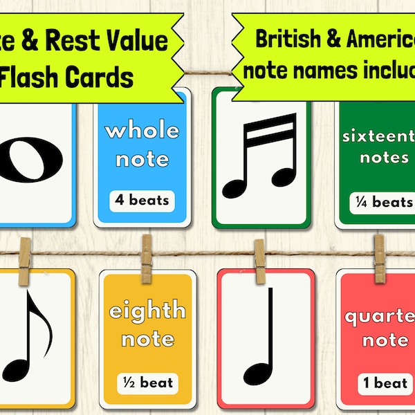Music Note Flash Cards - Etsy