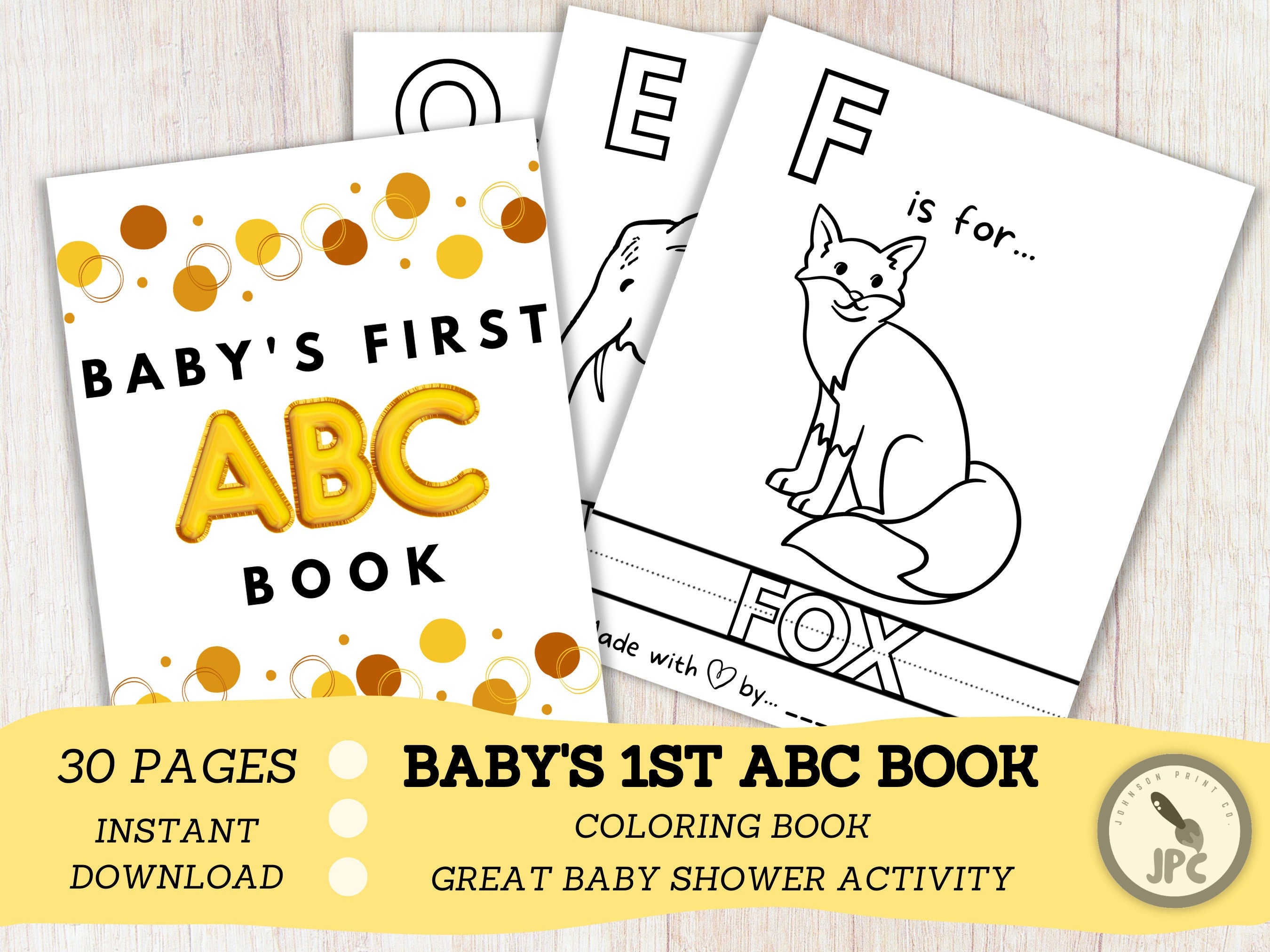 Baby's First ABC Book Baby Shower Game Animal Coloring Book Printable ...