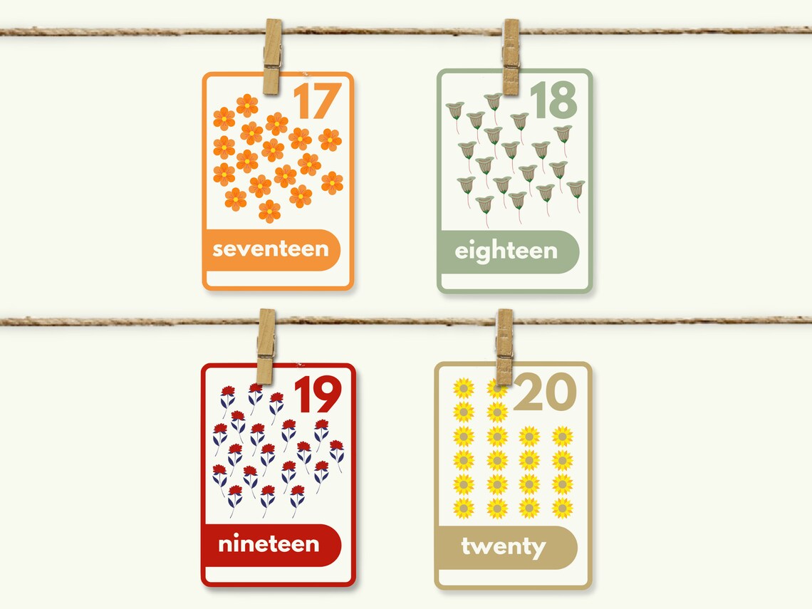 Number Flashcards 1-20, Flower Numbers Flashcards, Kindergarten ...
