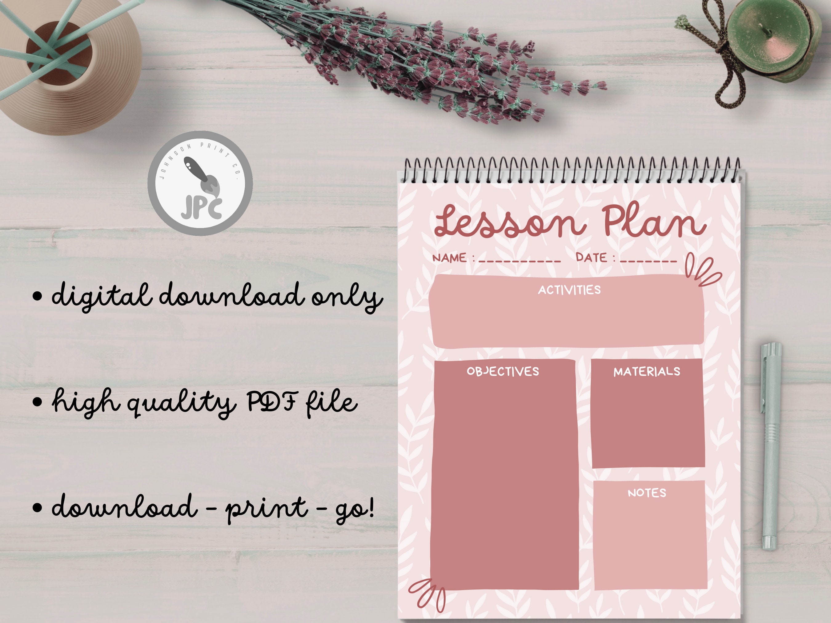 Teacher Lesson Plan Template Printable Planner Letter Sized PDF Modern ...