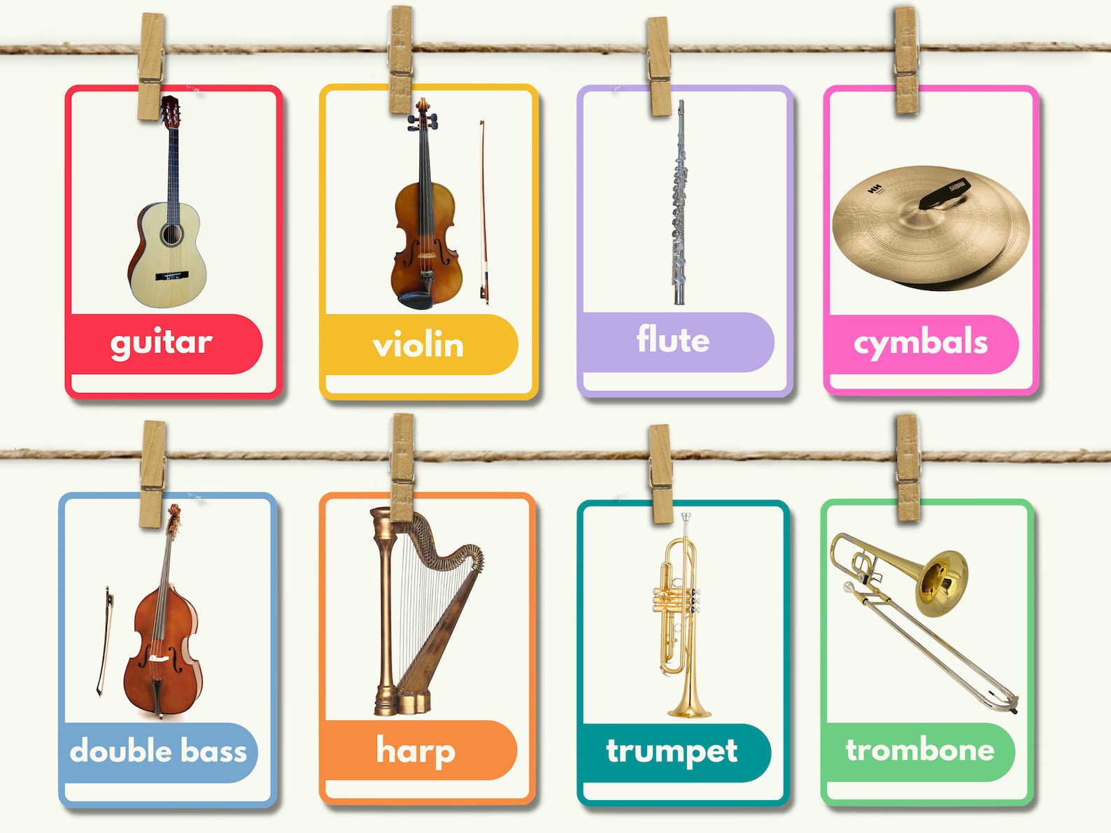 Musical Instruments Flashcards, 34 Music Flash Cards 5x7, Music ...
