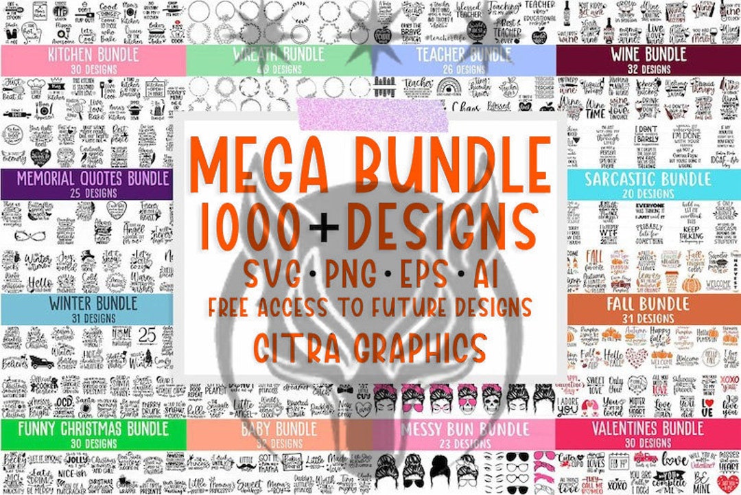Mega SVG Bundle: T-shirt Designs, SVG Files for Cricut & Silhouette ...