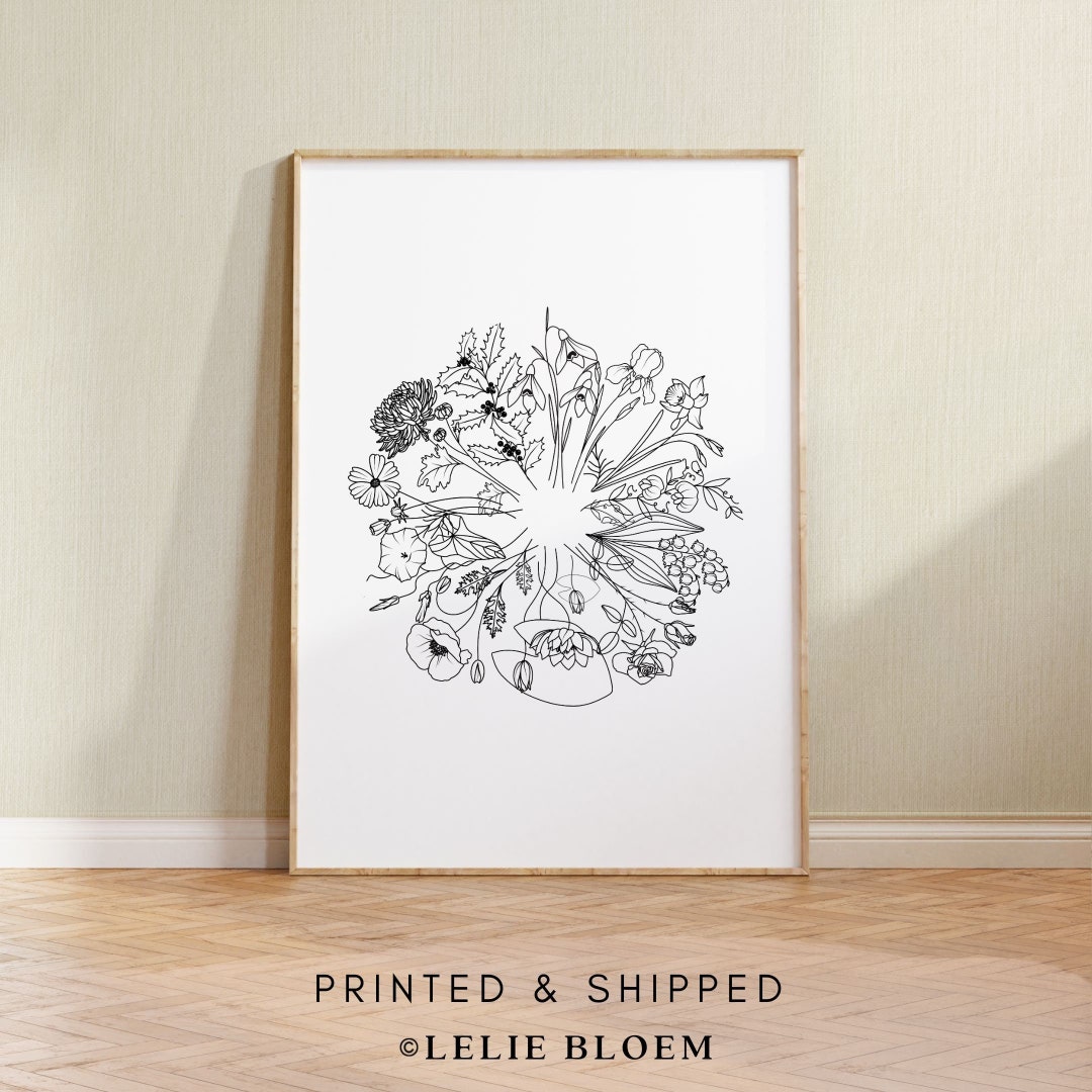 Birth Month Flower Wall Art, Minimalist Art, Birthday Gift, Flower ...