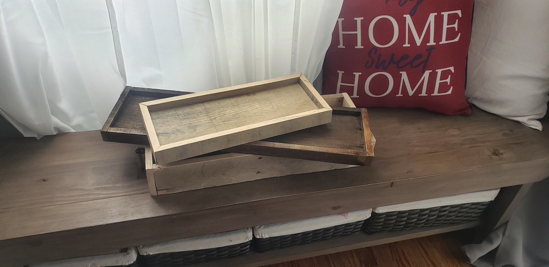 Long Rustic Tray, Solid Oak Tray, Reclaimed Pallet Wood Tray, Hand Made ...