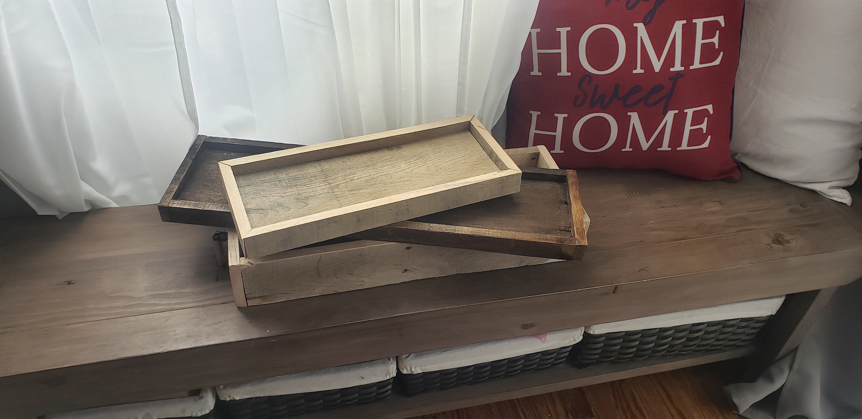 Long Rustic Tray, Solid Oak Tray, Reclaimed Pallet Wood Tray, Hand Made ...