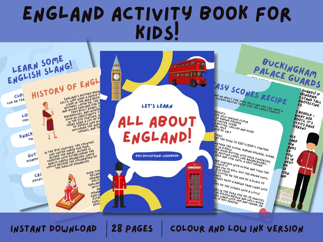 England Activity Book for Children- Downloadable PDF - Etsy