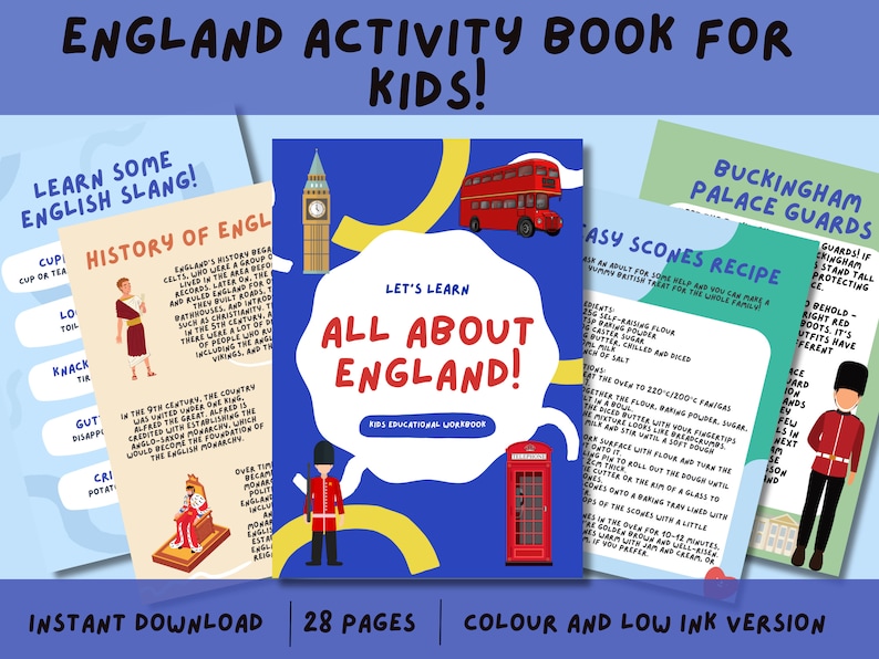 England Activity Book for Children- Downloadable PDF - Etsy