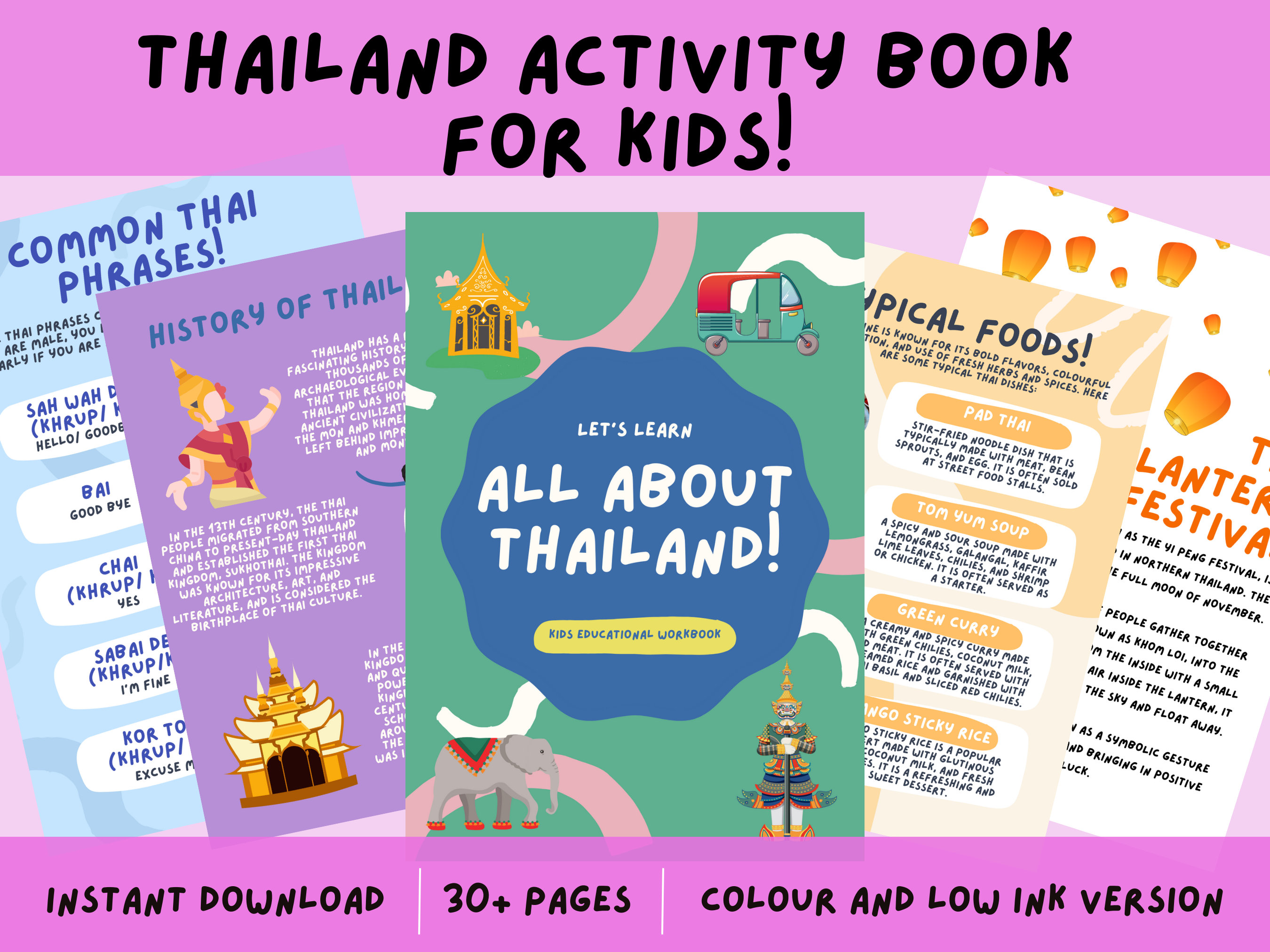 Thailand Activity Book for Kids- Downloadable PDF- Workbook for ...